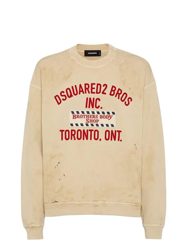 Dsquared2 Cotton Sweatshirt With Distressed Effect And Logo Patch - Gold