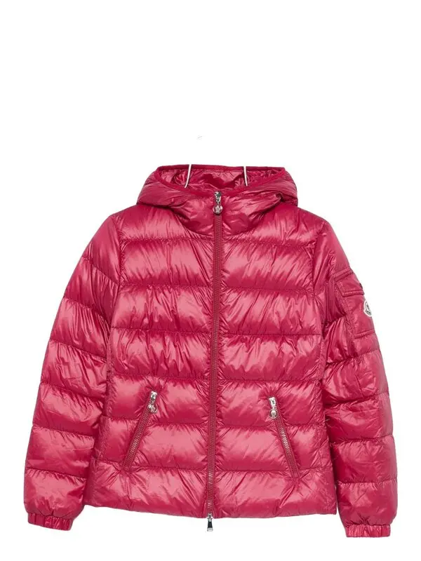 Moncler Short Down Jacket With Hood And Logo Patch - Multicolor
