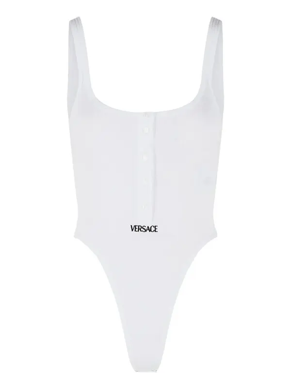 Versace Stretch Cotton Bodysuit With Embroidered Logo - White