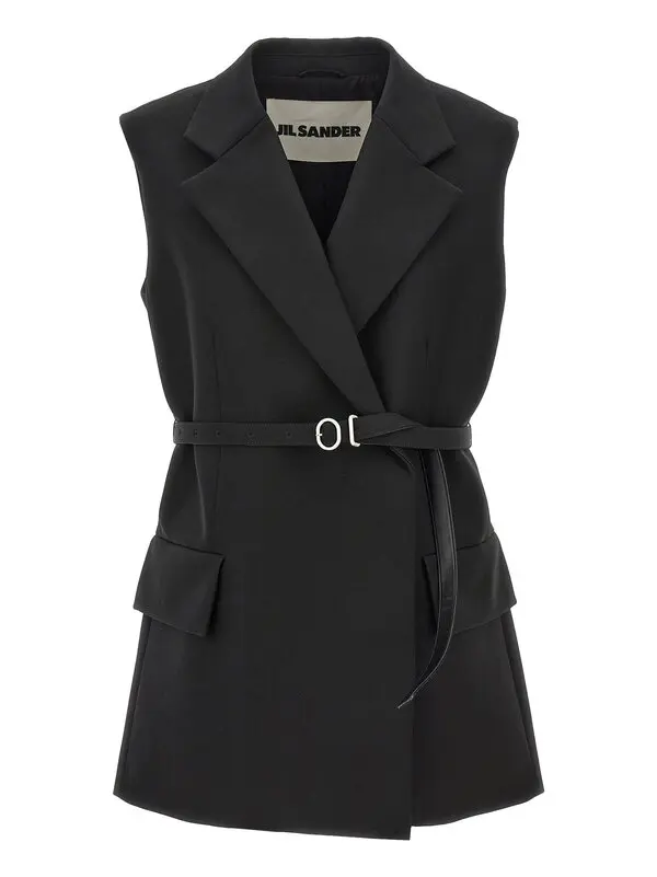JIL SANDER Double-breasted Wool Vest - Black