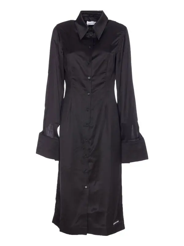 MARINE SERRE Wrapped Satin Long Dress With Flared Sleeves - Black