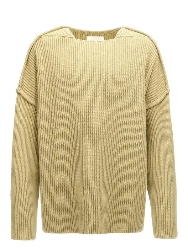 JIL SANDER Ribbed Geometric Neckline Sweater - Green