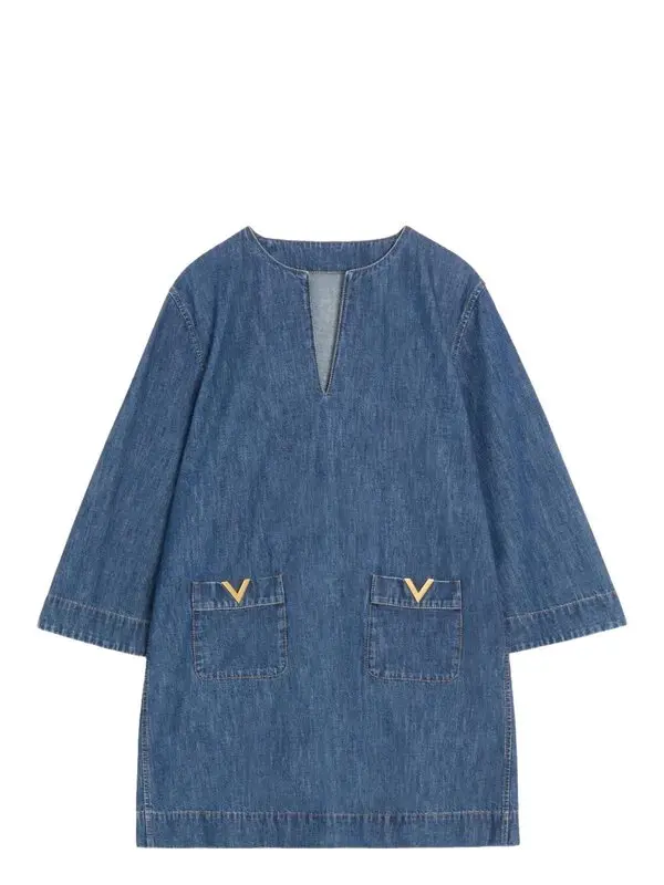 Valentino Garavani V-neck Denim Minidress - Blue