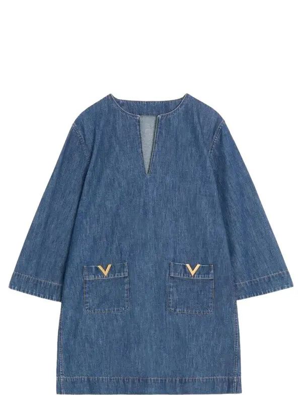 Valentino Garavani V-neck Denim Minidress - Blue