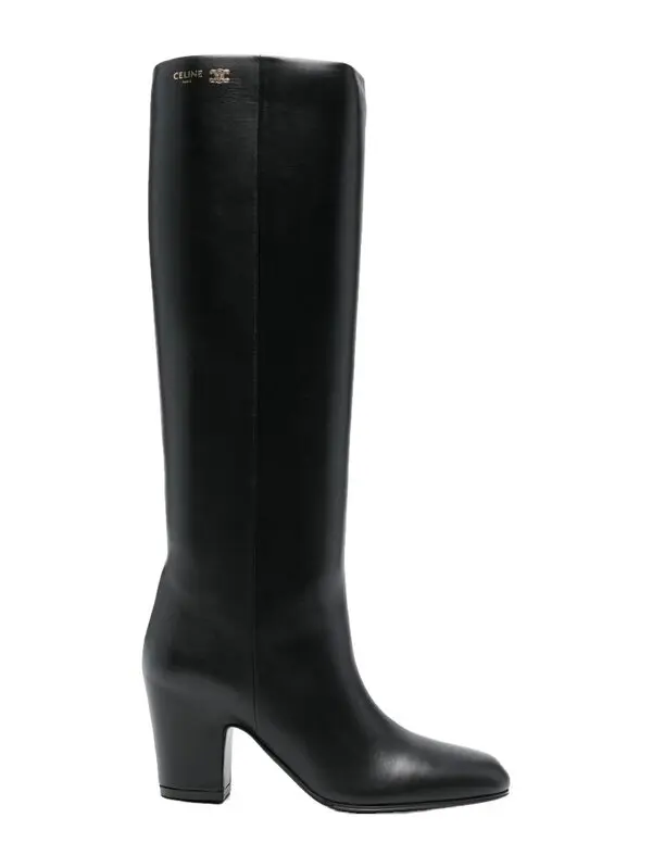 Celine Black Calfskin Knee High Block Heel Pointed Toe Boots - Multicolor