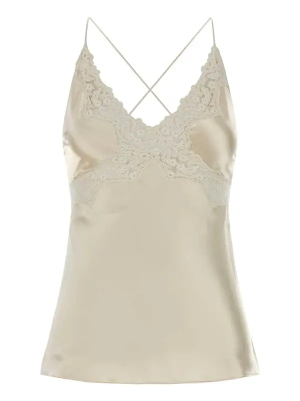Alberta Ferretti Ivory Satin Top With Lace Trim - White