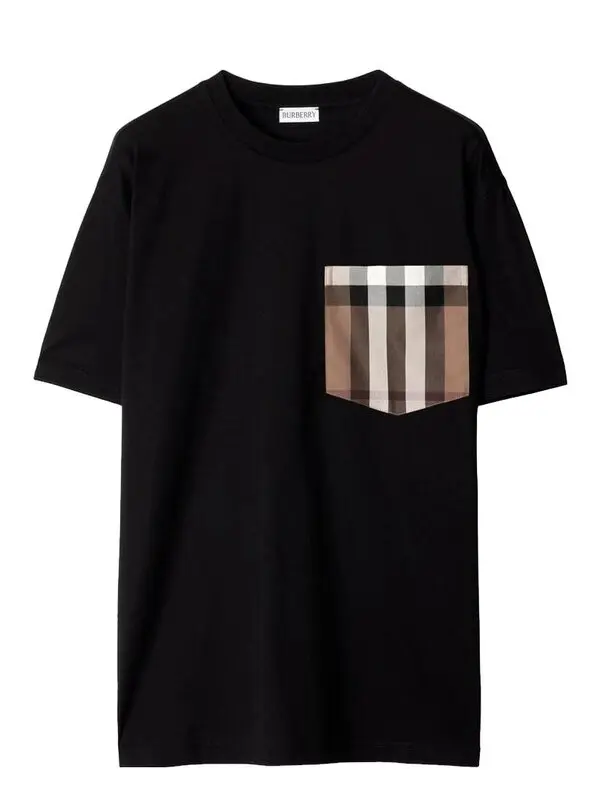 Burberry Cotton Jersey T-shirt With Check Pocket - Black