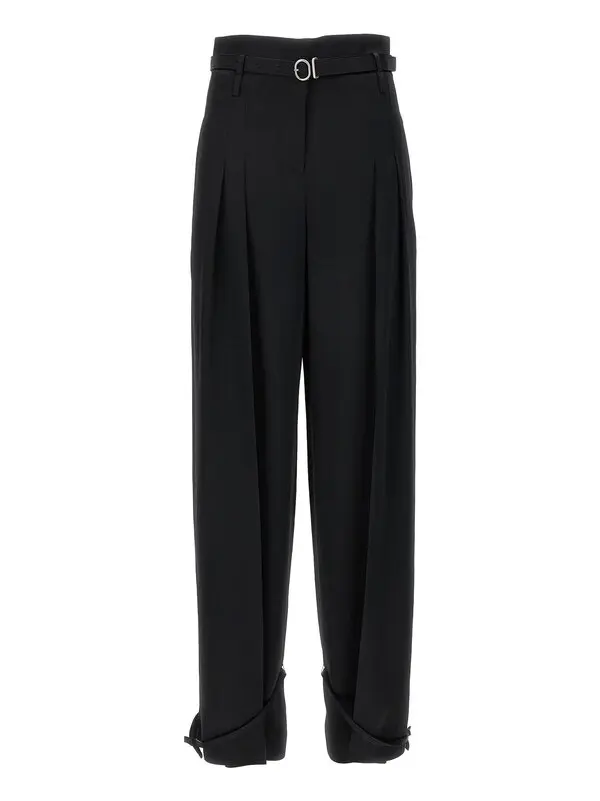 JIL SANDER Tailored Loose Leg Trousers With Adjustable Belt - Black