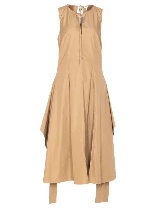 Loewe Sleeveless Crew Neck Cotton Dress - Cream