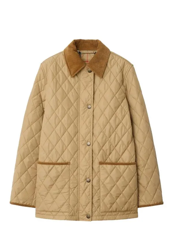 Burberry Quilted Jacket With Corduroy Collar - Cream