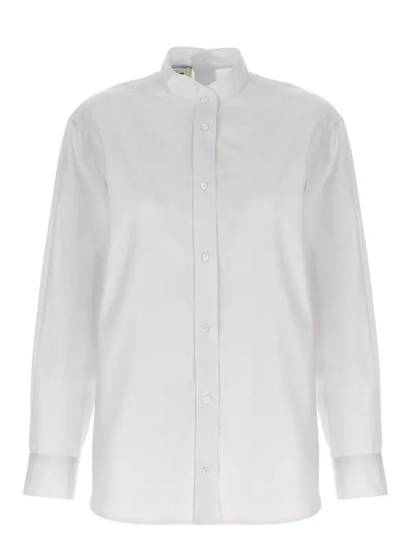 Fendi Mandarin Collar Cotton Poplin Shirt - White