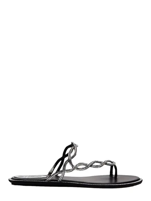 Rene Caovilla Braided Embellished Leather Flat Sandals - Black