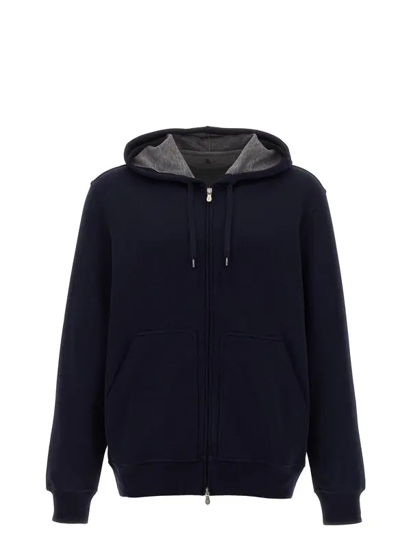 Brunello Cucinelli Full Zip Hoodie With Pockets - Blue