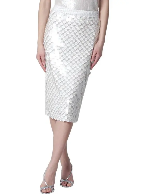 P.a.r.o.s.h Cream Sequin Pencil Skirt - White