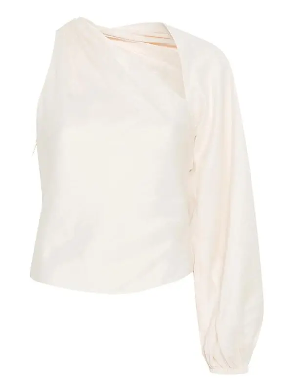 SELF-PORTRAIT Asymmetrical Neck Ramie Blouse - Cream