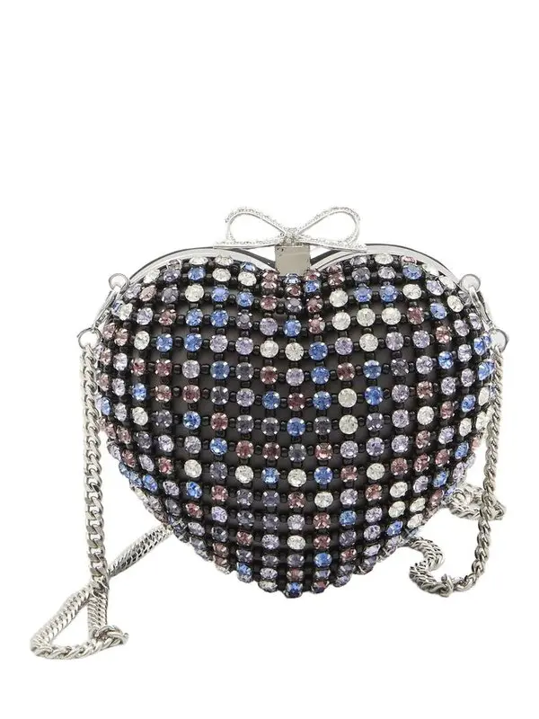 SELF-PORTRAIT Embellished Crystal Heart Clutch - Black