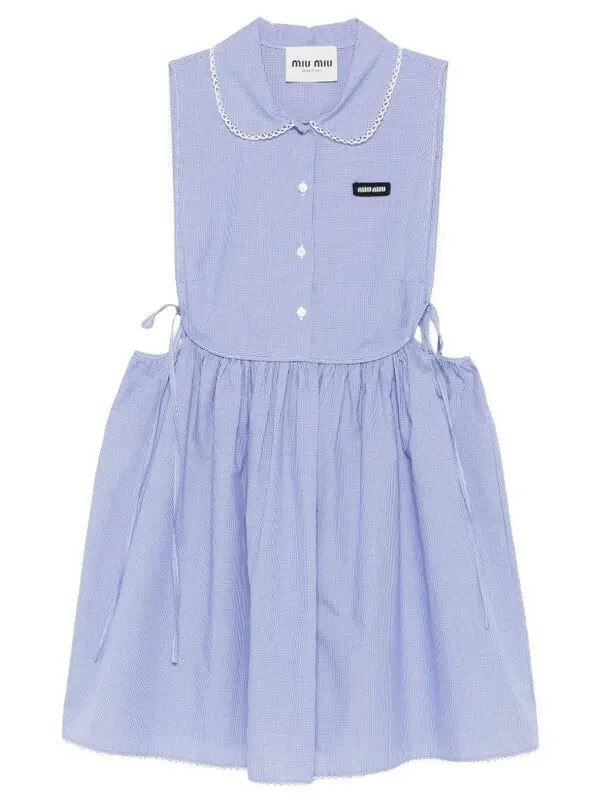 Miu Miu Blue Gingham Cotton Dress With Tie Detail - Multicolor