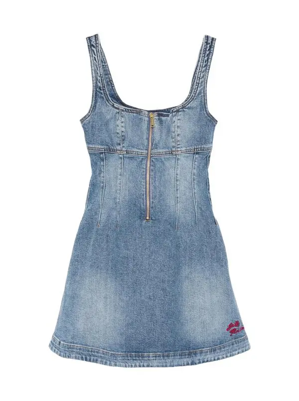 SELF-PORTRAIT Sleeveless Square Neck Zip-front Denim Dress - Blue