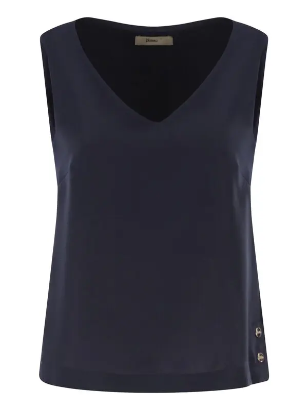 Herno V-neck Top With Side Buttons - Blue