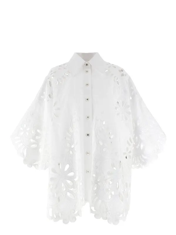 Dolce & Gabbana Cut-out Embroidery Cotton Shirt - White