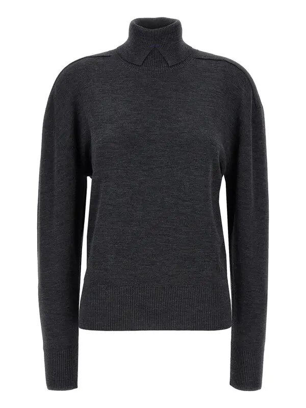 Burberry High Neck Ribbed Wool Sweater - Gray