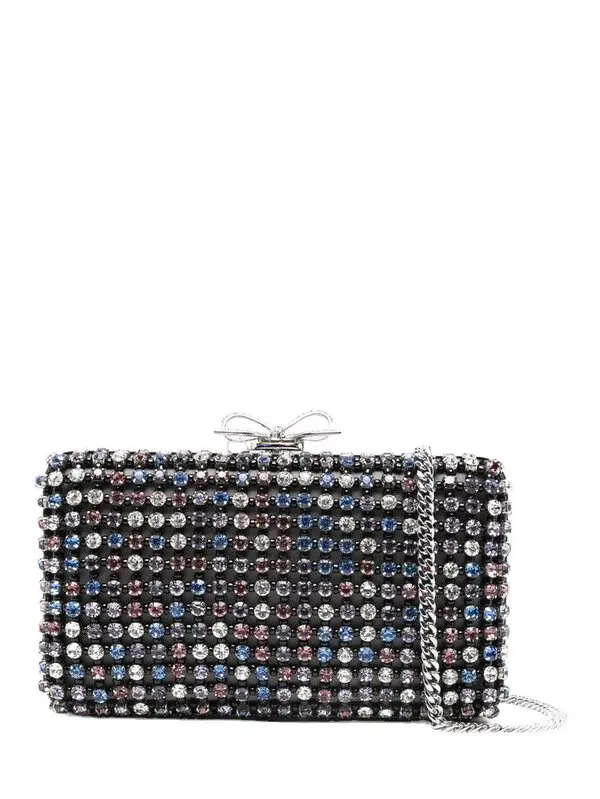 SELF-PORTRAIT Crystal Embellished Bow Detail Clutch Bag - Black