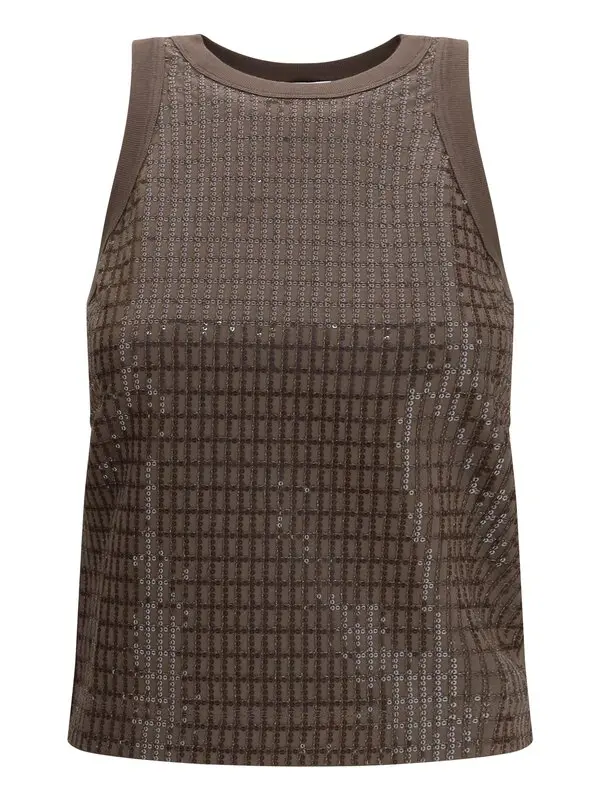 Brunello Cucinelli Cotton Top With Luminous Embroidery - Brown
