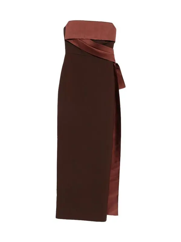Roland Mouret Strapless Tie Detail Side Slit Dress - Brown