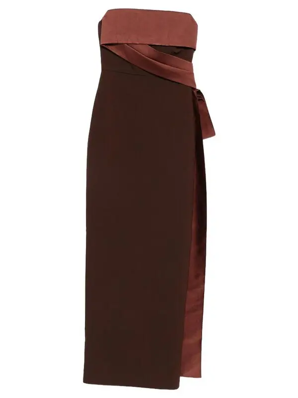 Roland Mouret Strapless Tie Detail Side Slit Dress - Brown