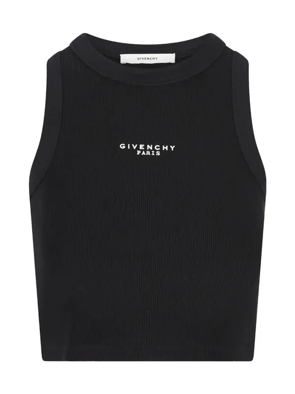 Givenchy Cotton Cropped Tank Top With Paris Print - Black