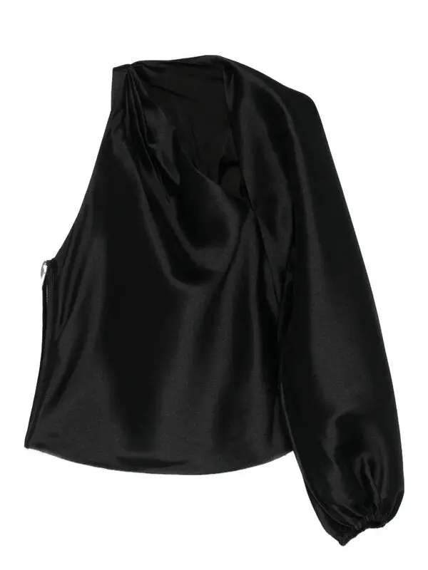 SELF-PORTRAIT One Shoulder Asymmetric Sleeve Blouse - Black