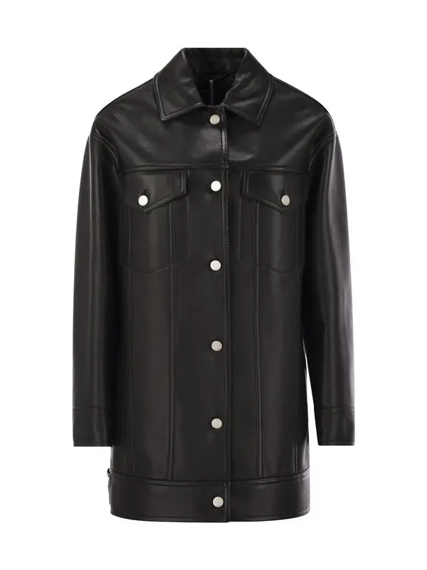 Max Mara Girino Nappa Leather Oversized Jacket - Black