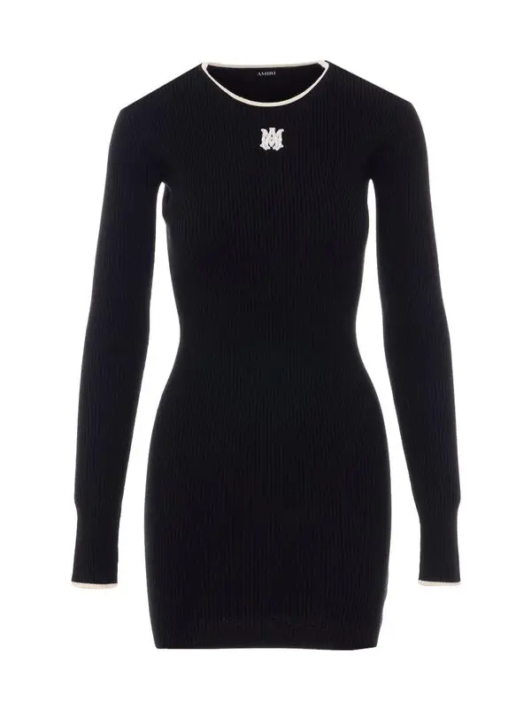 Amiri Long-sleeve Crew Neck Knit Mini Dress With Embroidered Logo - Black
