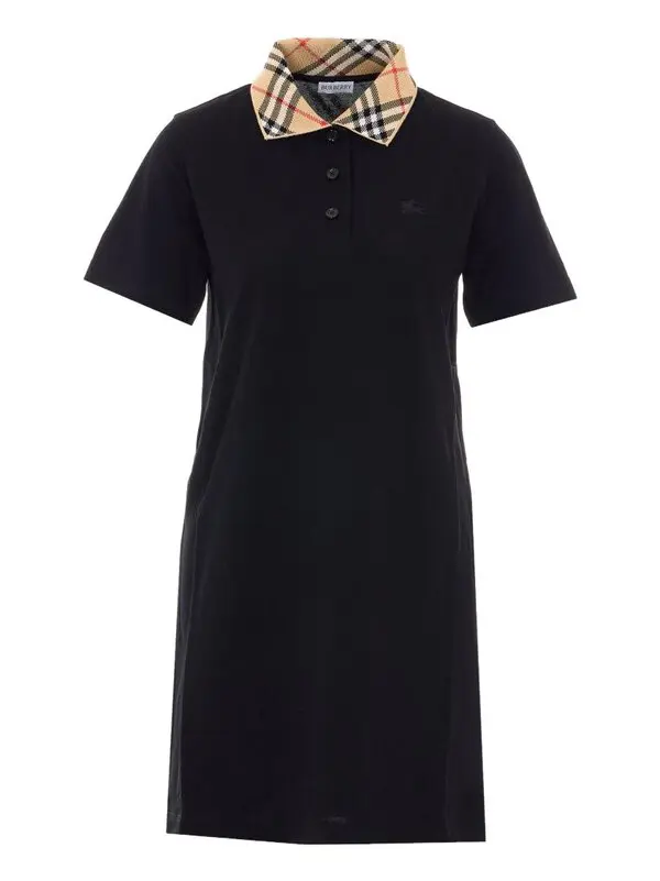 Burberry Check Collar Short Sleeve Dress - Black