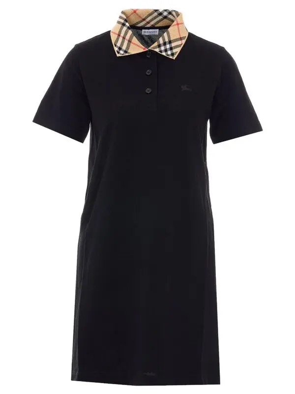 Burberry Check Collar Short Sleeve Dress - Black