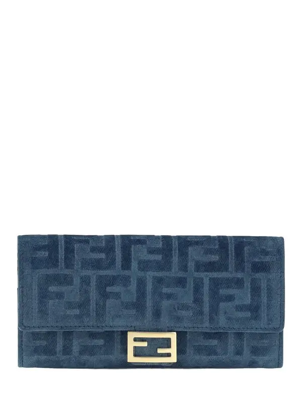 Fendi Ff Denim Clutch Bag With Metal Logo - Blue