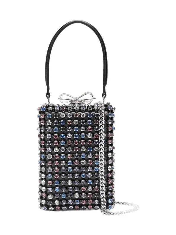 SELF-PORTRAIT Embellished Crystal Detail Tote Bag With Bow Accent - Black