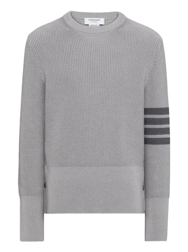 Thom Browne Crewneck Sweater With Signature Stripes - Gray