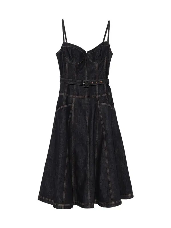 SELF-PORTRAIT Panelled Belted Day Dress - Blue