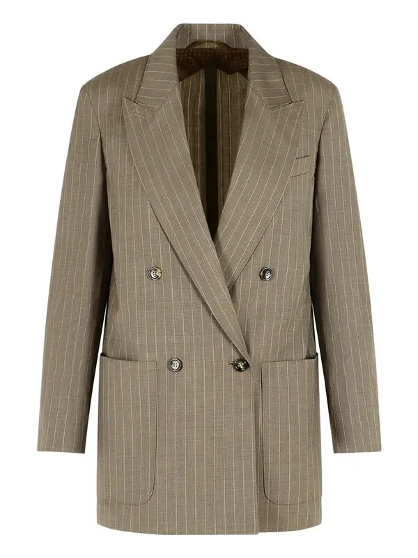 Max Mara Oversize Hazelnut Pinstriped Wool Blazer - Cream