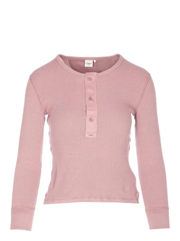 Chloé Long Sleeve Crew Neck Top - Pink