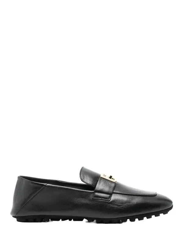 Fendi Calf Leather Ff-motif Loafers - Black