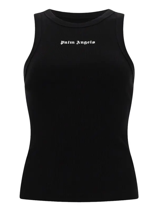 Palm Angels Ribbed Logo Tank Top - Black