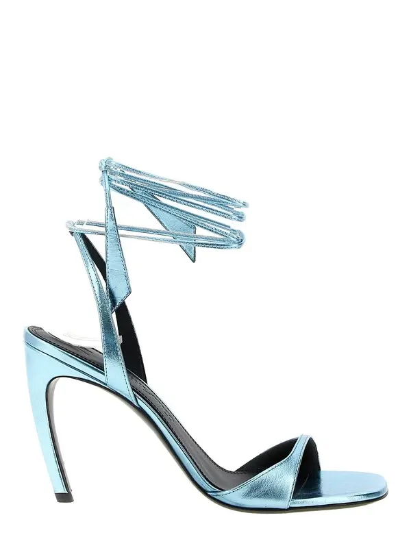 Attico Ora Laminated Leather Square Toe Lace-up Stiletto Sandals - Blue