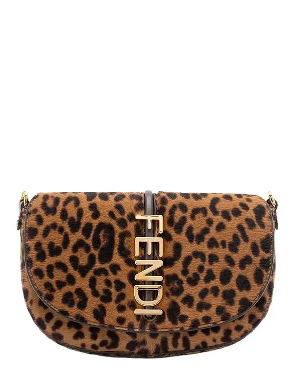 Fendi Leopard Print Calfskin Shoulder Bag - Brown