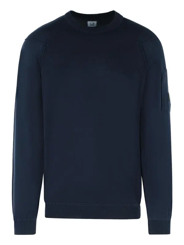 C.P. COMPANY Cotton Sweater With Sleeve Pocket And Lens Appliqu - Blue