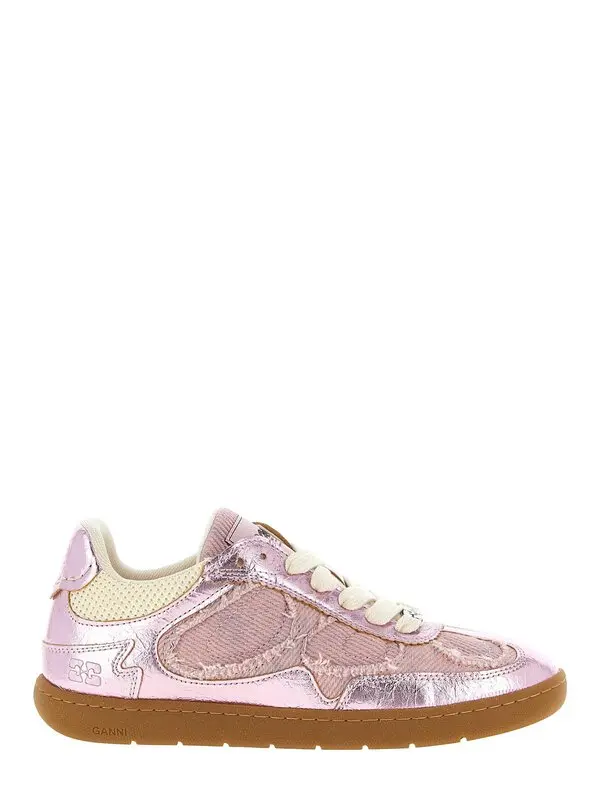 GANNI 08" Sneakers In Denim-effect And Metallic Leather-effect Fabric - Pink