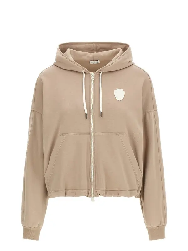 Brunello Cucinelli Zip-up Hoodie With Heraldic Patch - Cream