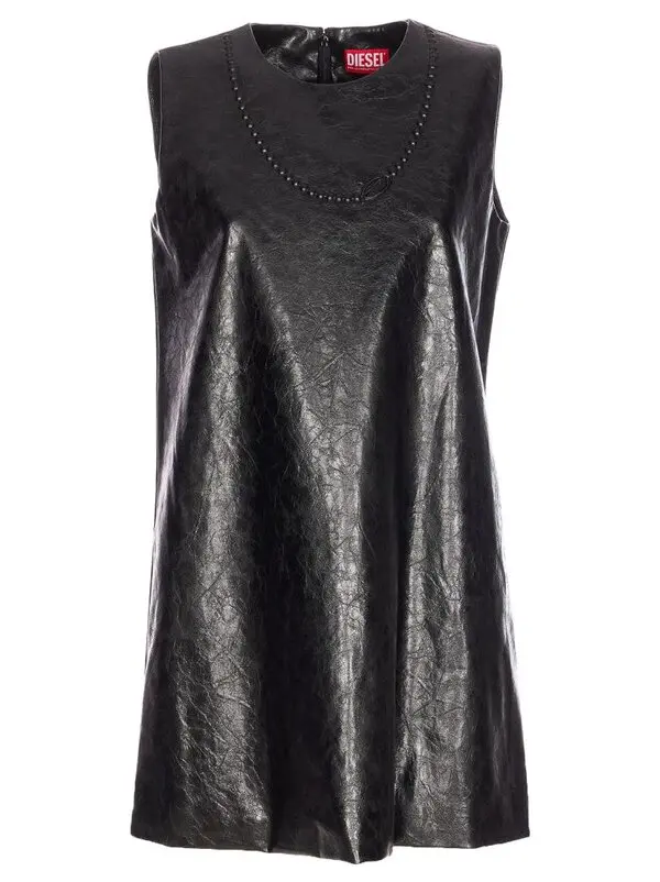 DIESEL® Leather Effect Sleeveless Crew Neck Dress - Black
