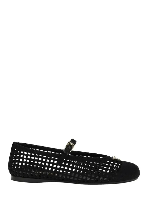 Prada Crochet Ballerinas With Buckle Detail - Black